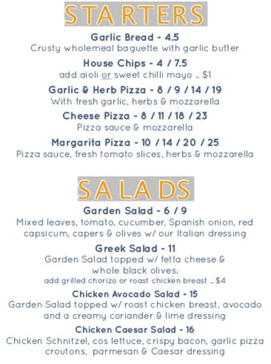 Menu at Earth 'n' Sea Pizza pizzeria, Coolangatta
