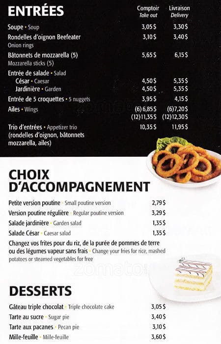 Menu at Benny&Co. restaurant, Gatineau, 318 Boulevard Maloney E