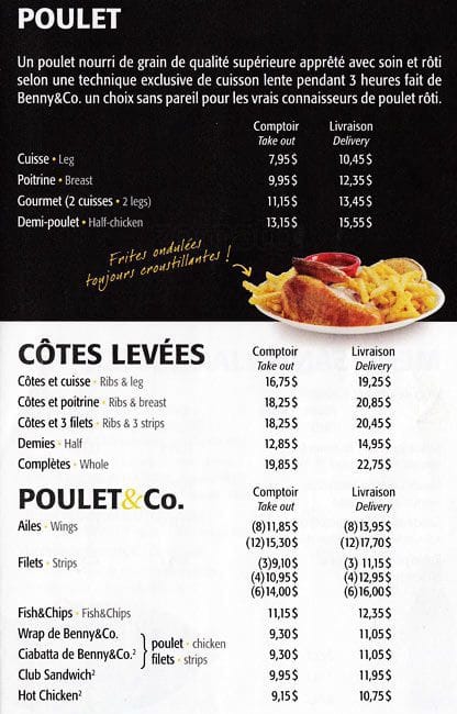 Menu au Benny&Co. BBQ, Gatineau, 318 Boulevard Maloney E