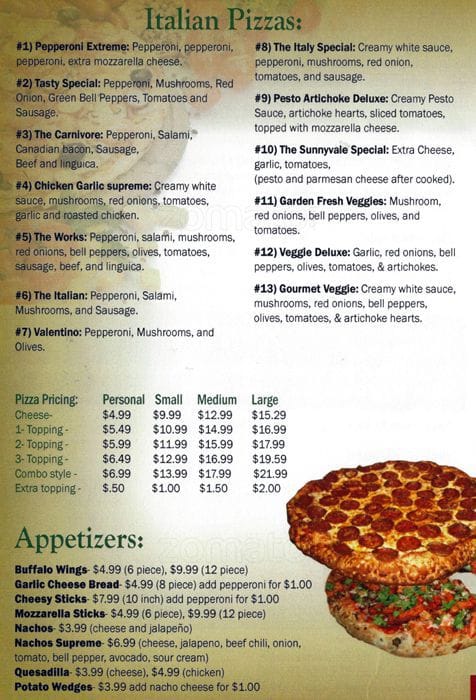 Menu at Tasty Subs & Pizza pizzeria, Sunnyvale