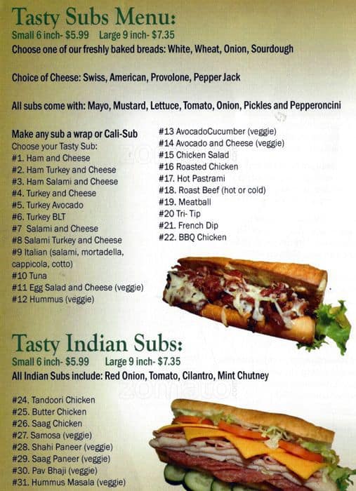 Menu at Tasty Subs & Pizza pizzeria, Sunnyvale
