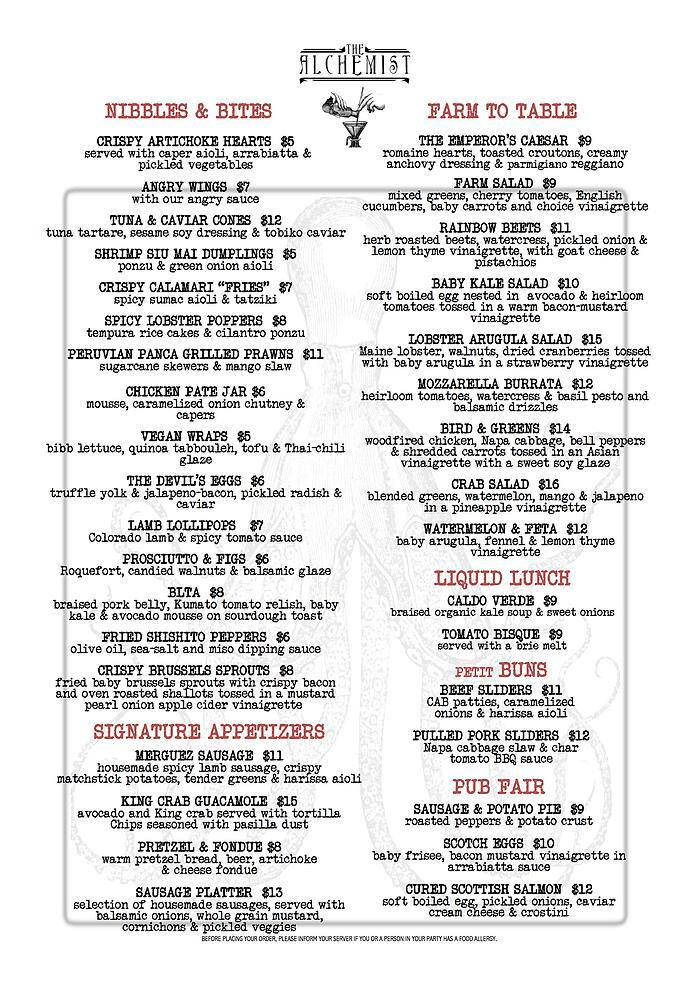 Menu at The Alchemist Gastropub and Bar, West Palm Beach