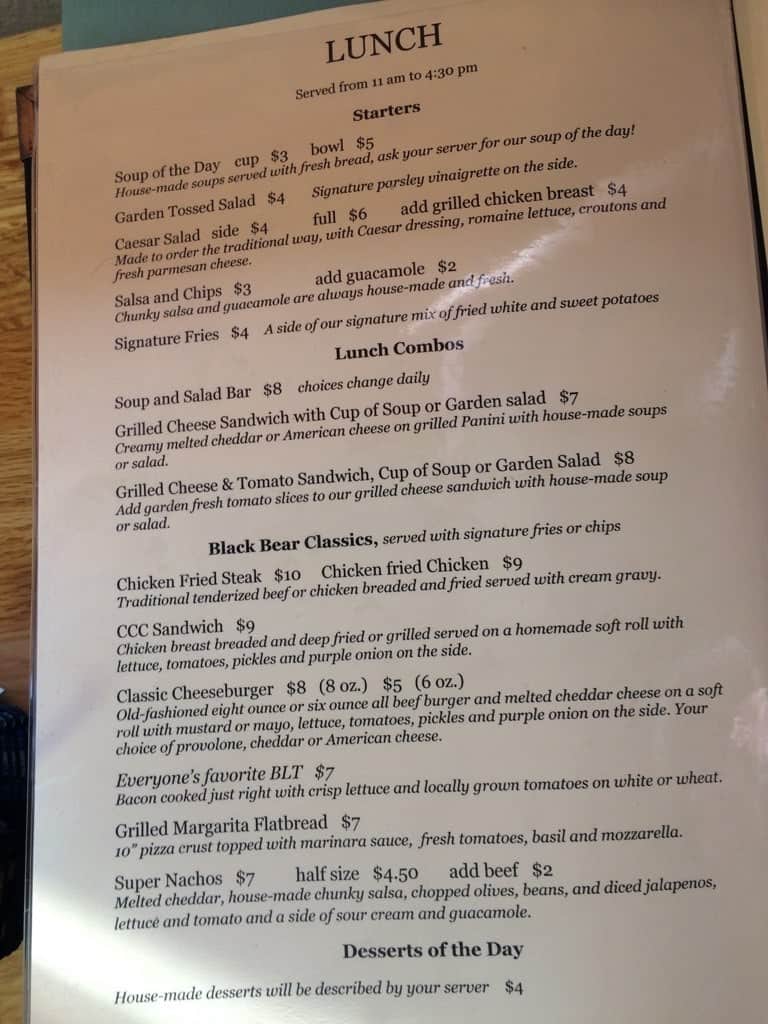 Menu at Black Bear Restaurant, Fort Davis
