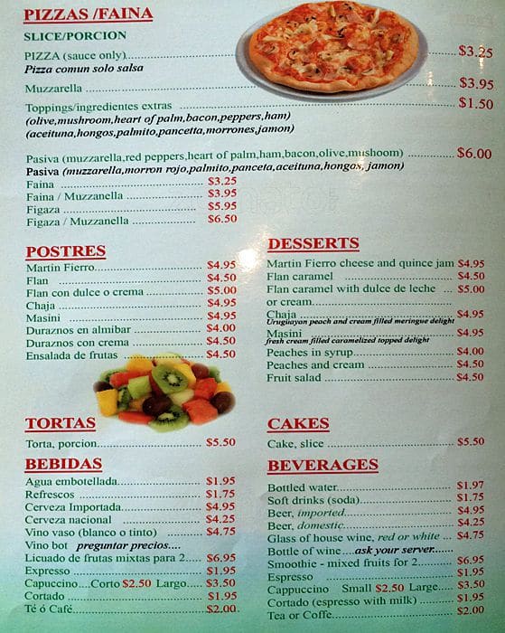 Menu at La Pasiva restaurant, Toronto