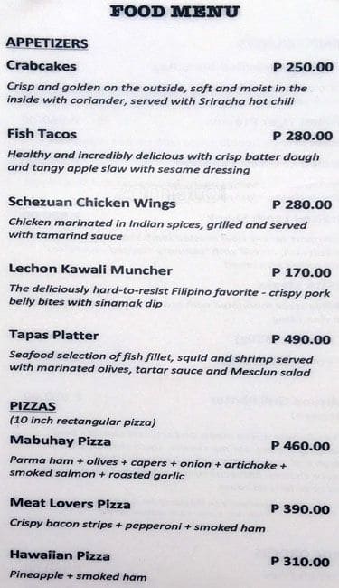 Roofdeck Bar - Cebu White Sands Resort Menu - Zomato Philippines