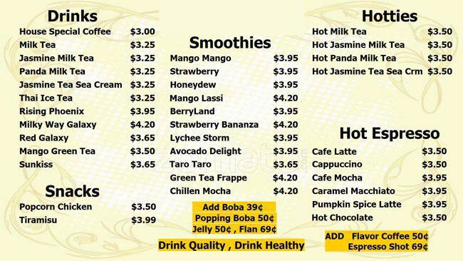 Menu at BobaLand pub & bar, Plano, 240 Legacy Dr Ste 110