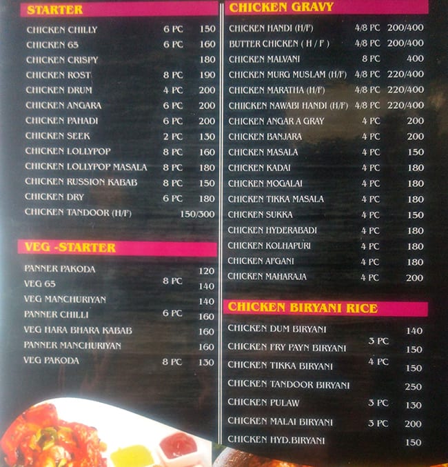 Menu of Hotel Darbar, Pimpri, Pune