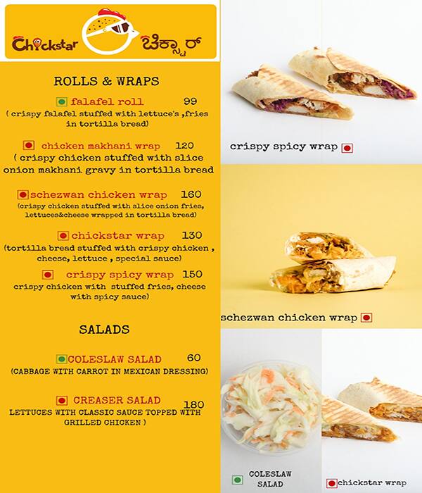 Menu at Chickstar, Bengaluru