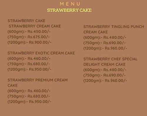 Menu of Cake Showroom, Viman Nagar, Pune