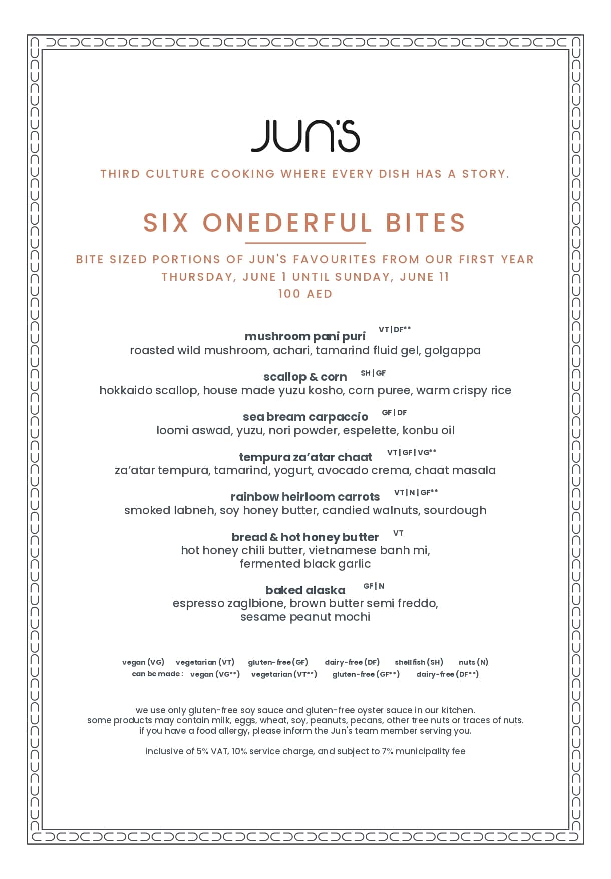 Menu of Jun's, Downtown Dubai, Dubai