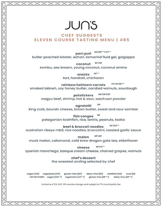 Menu of Jun's, Downtown Dubai, Dubai