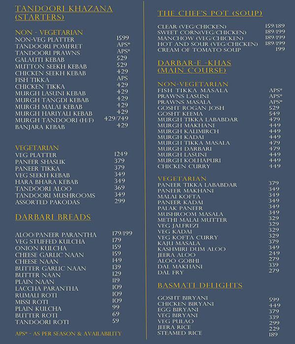 Menu at Delhi Darbar Candolim Goa (Main), Candolim