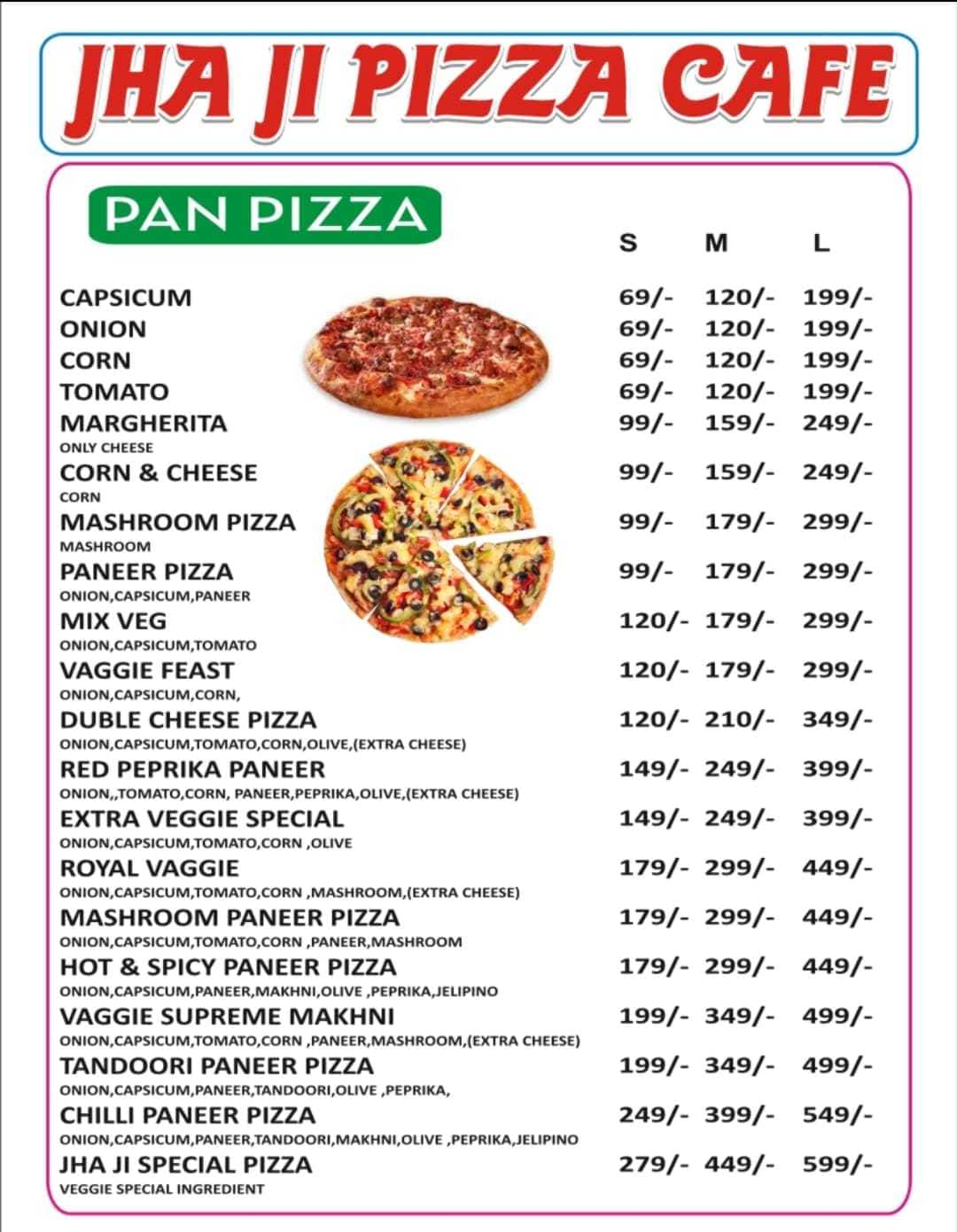 Menu of Jha Ji Pizza Cafe, Mundka, New Delhi