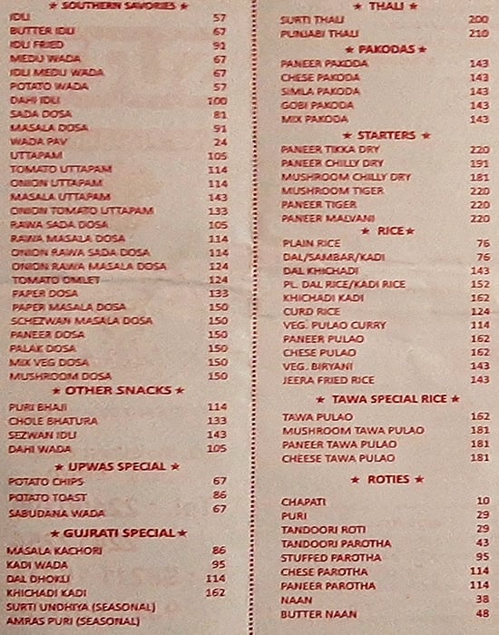 Menu at Surti Vegetarian Restaurant, Mumbai, plot no 1