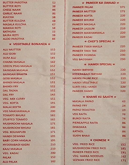 Menu at Surti Vegetarian Restaurant, Mumbai, plot no 1