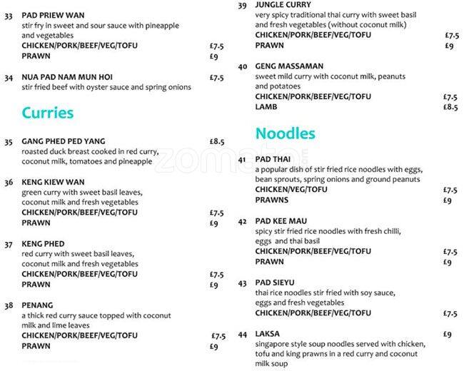 Menu at Boys Authentic Thai restaurant, London