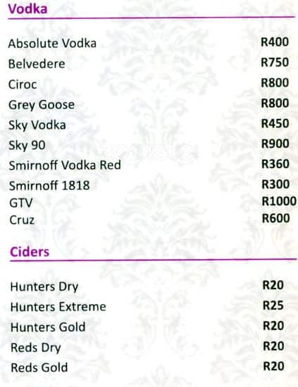 Menu at The Grandiose pub & bar, Sandton