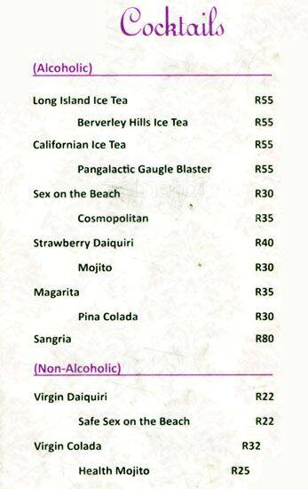 Menu at The Grandiose pub & bar, Sandton