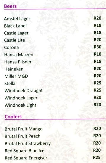 Menu at The Grandiose pub & bar, Sandton