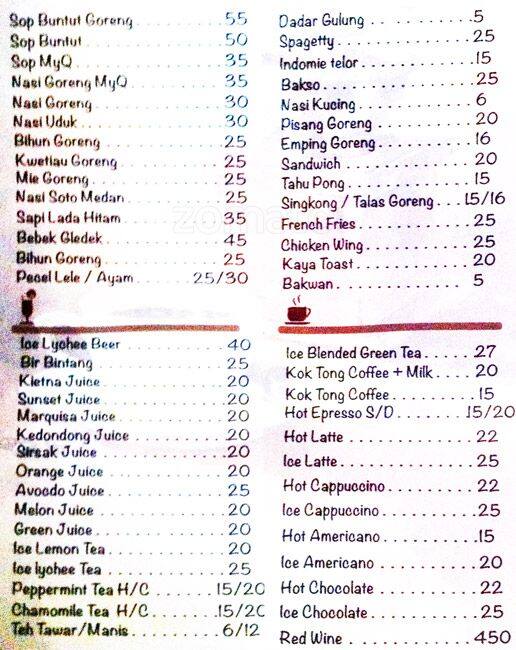 Carta de The Best Coffee House, Yakarta