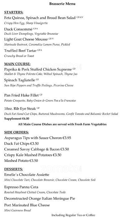 Menu at Castleknock Hotel restaurant, Dublin