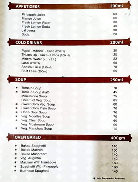 Menu of Kalapi, Lal Darwaja, Ahmedabad