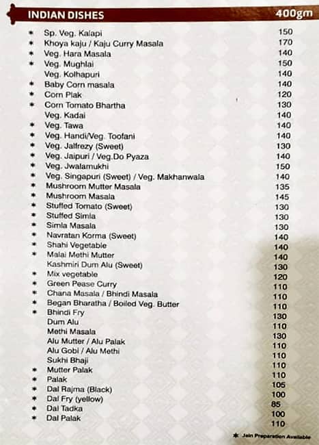 Menu at Kalapi Restaurant, Ahmedabad, Advance Drive In Road