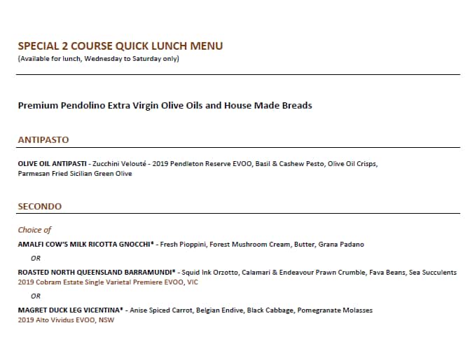 Menu at The Restaurant Pendolino, Sydney