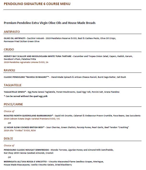 Menu at The Restaurant Pendolino, Sydney