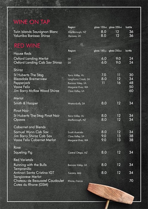 Menu at Bentleigh RSL restaurant, Bentleigh, 538 Centre Rd