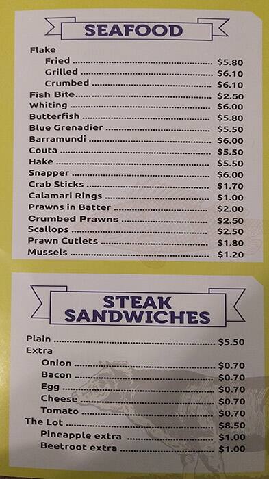 Menu at Altona Bay Fish and Chips restaurant, Altona