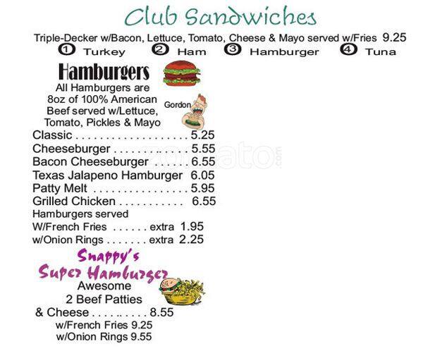 Menu at Snappys Cafe & Grill, Katy