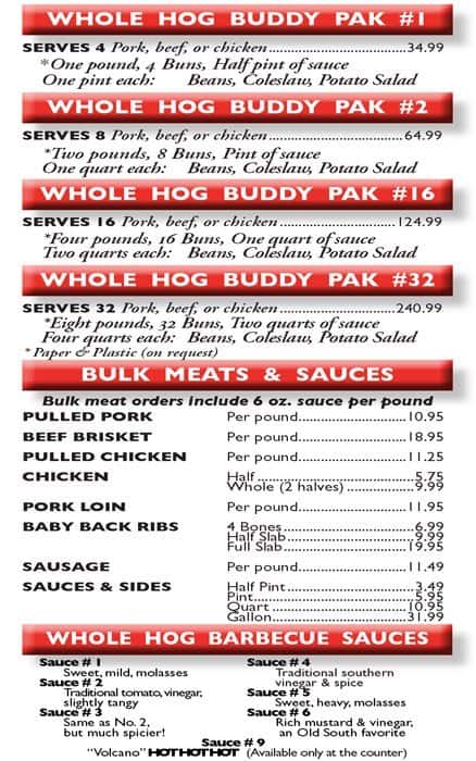 Menu at Whole Hog Cafe North Little Rock, North Little Rock, Warden Rd