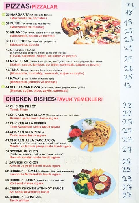 Menu at Windmlly Restoran, Bodrum