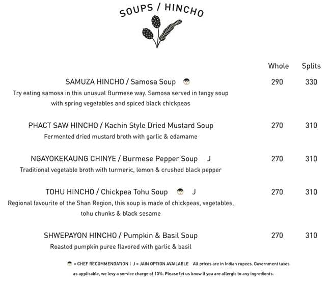 Burma Burma Menu, Menu v reštaurácii Burma Burma, DLF Cyber City ...