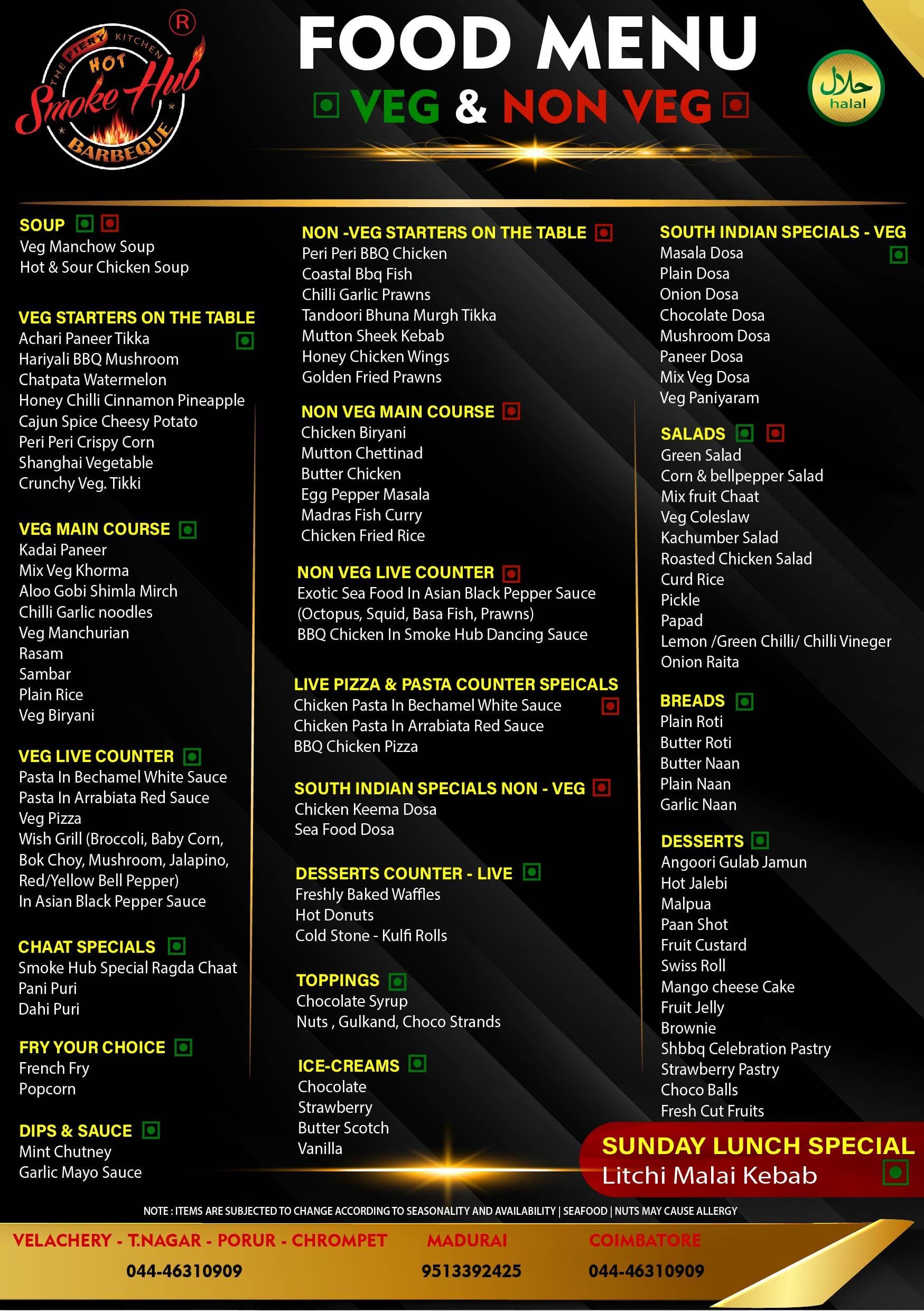 Menu of Smoke Hub Barbeque, Chromepet, Chennai