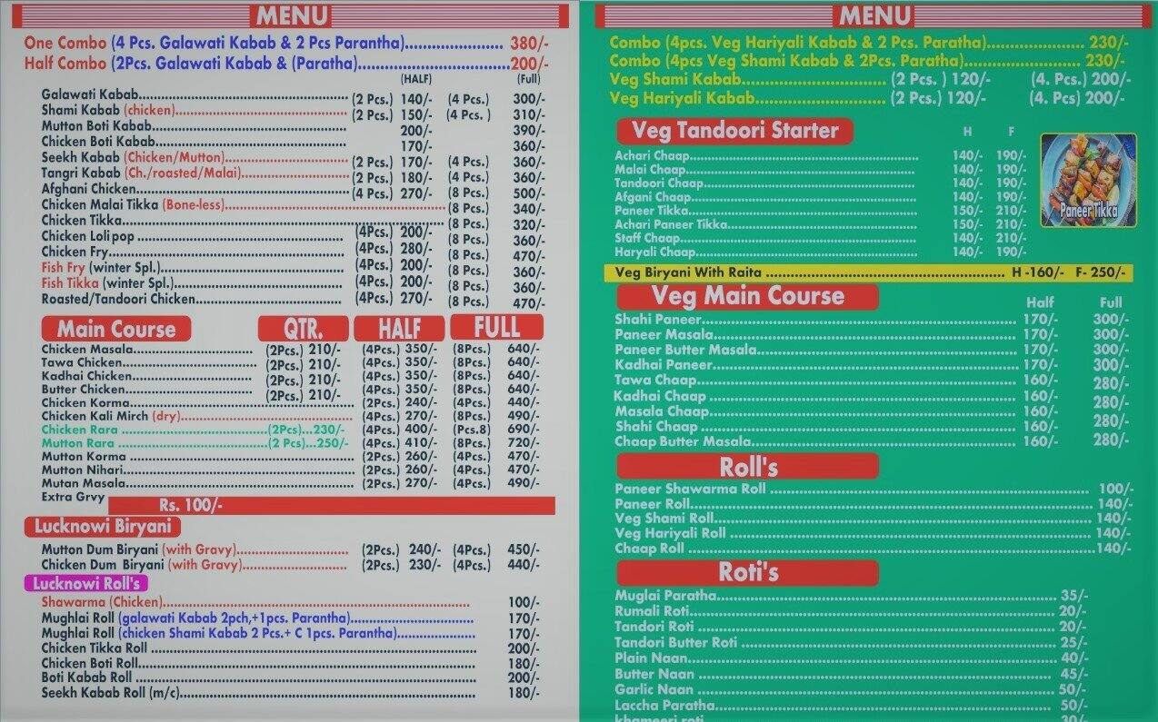 Menu at Poonam Lucknow Zaika, Gurugram