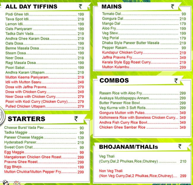 Menu of The South Spice, Bandstand, Bandra West, Mumbai