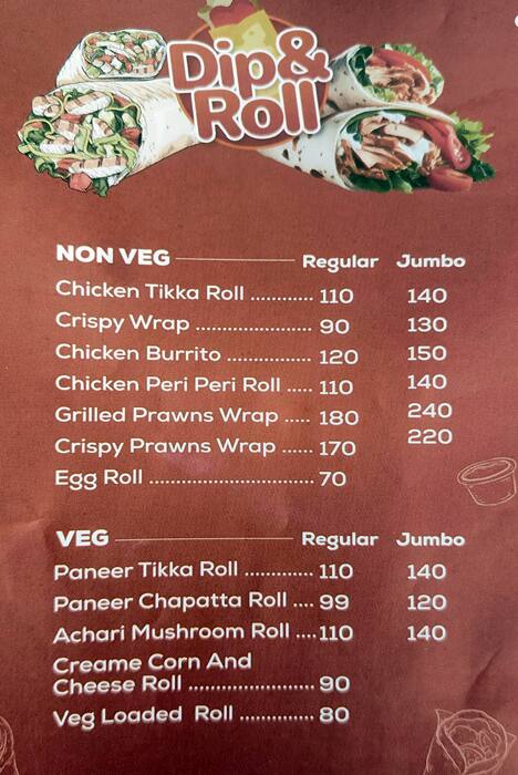 Menu of Dip & Roll, KR Puram, Bangalore