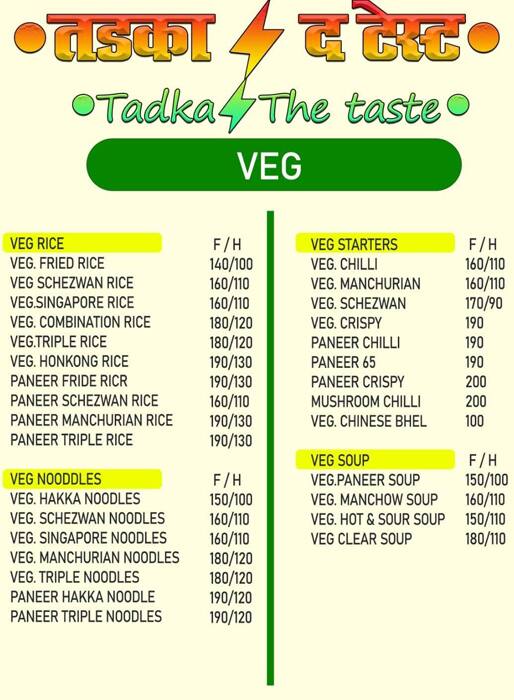 Menu of Tadka The Taste, Chembur, Mumbai