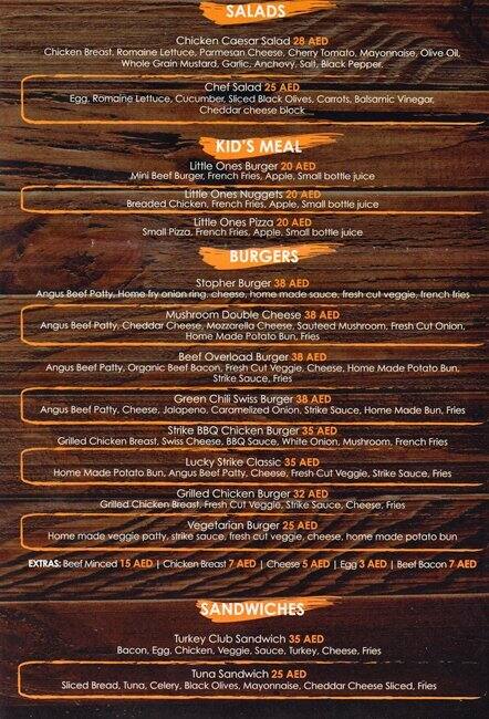 Lucky Strike Menu, Menu for Lucky Strike, Al Madina Al Riyadiya, Abu ...