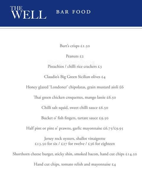 Menu at The Well pub & bar, London, Compton St