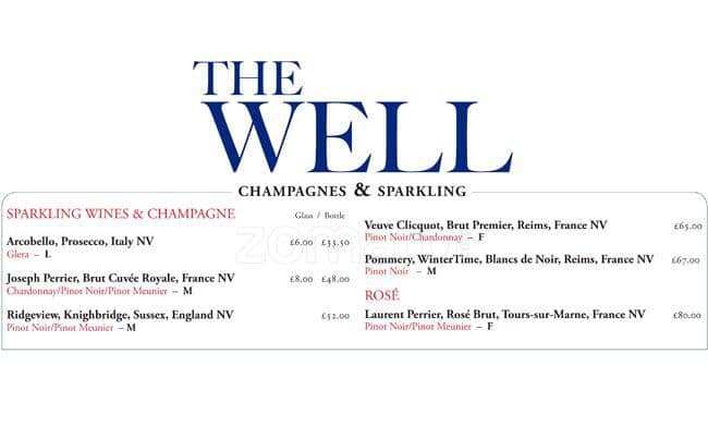 Menu at The Well pub & bar, London, Compton St