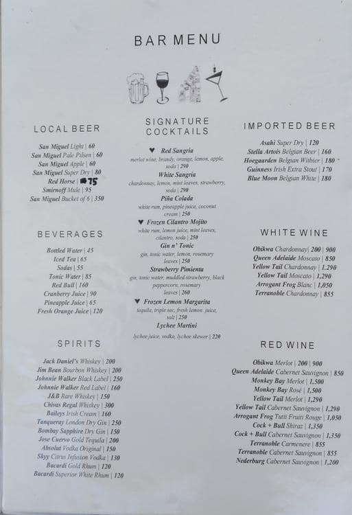 Carta del restaurante Market Basket, Muntinlupa
