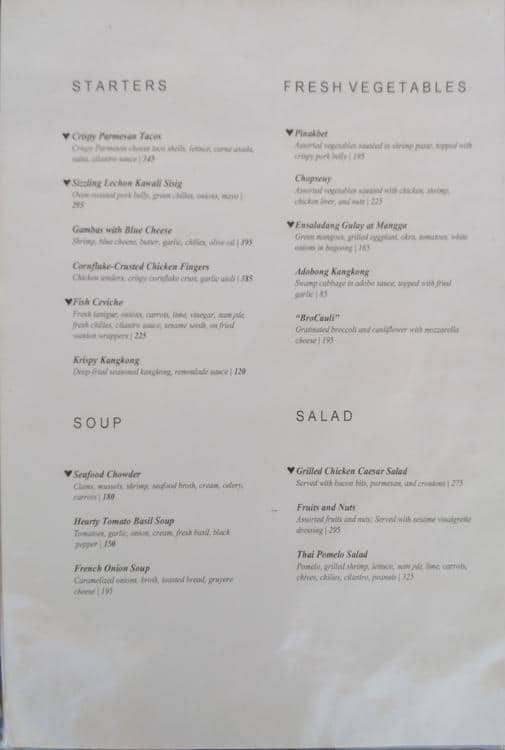 Menu at Market Basket restaurant, Muntinlupa