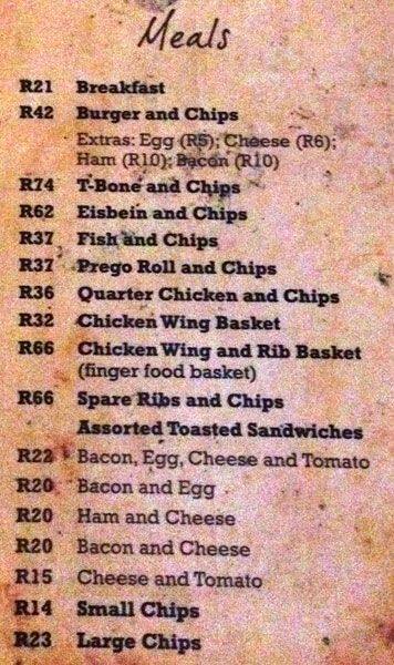 Menu at V Bar Brackenfell, Cape Town, Shop 4 A