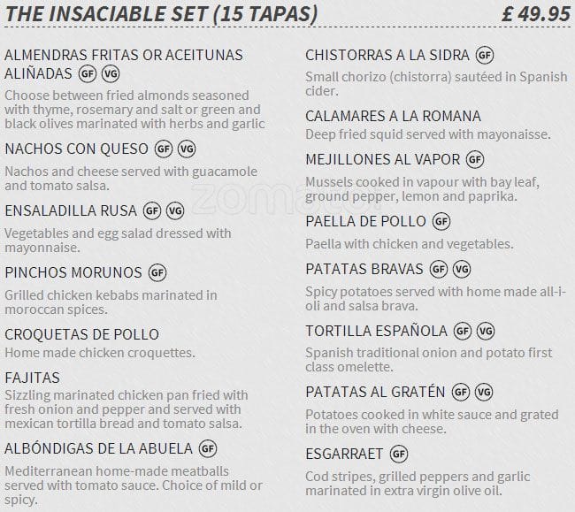 Menu at Cubatas pub & bar, Glasgow