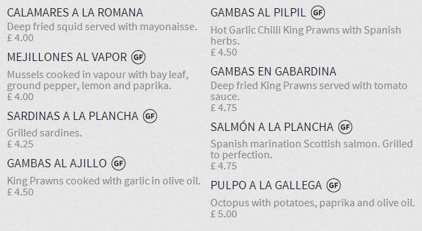 Menu at Cubatas pub & bar, Glasgow