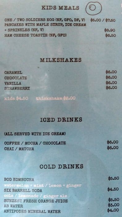 Menu at Lip Cafe., Ivanhoe