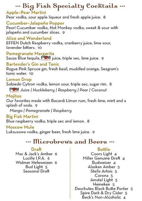 Menu at Big Fish Grill restaurant, Kirkland, Northup Way